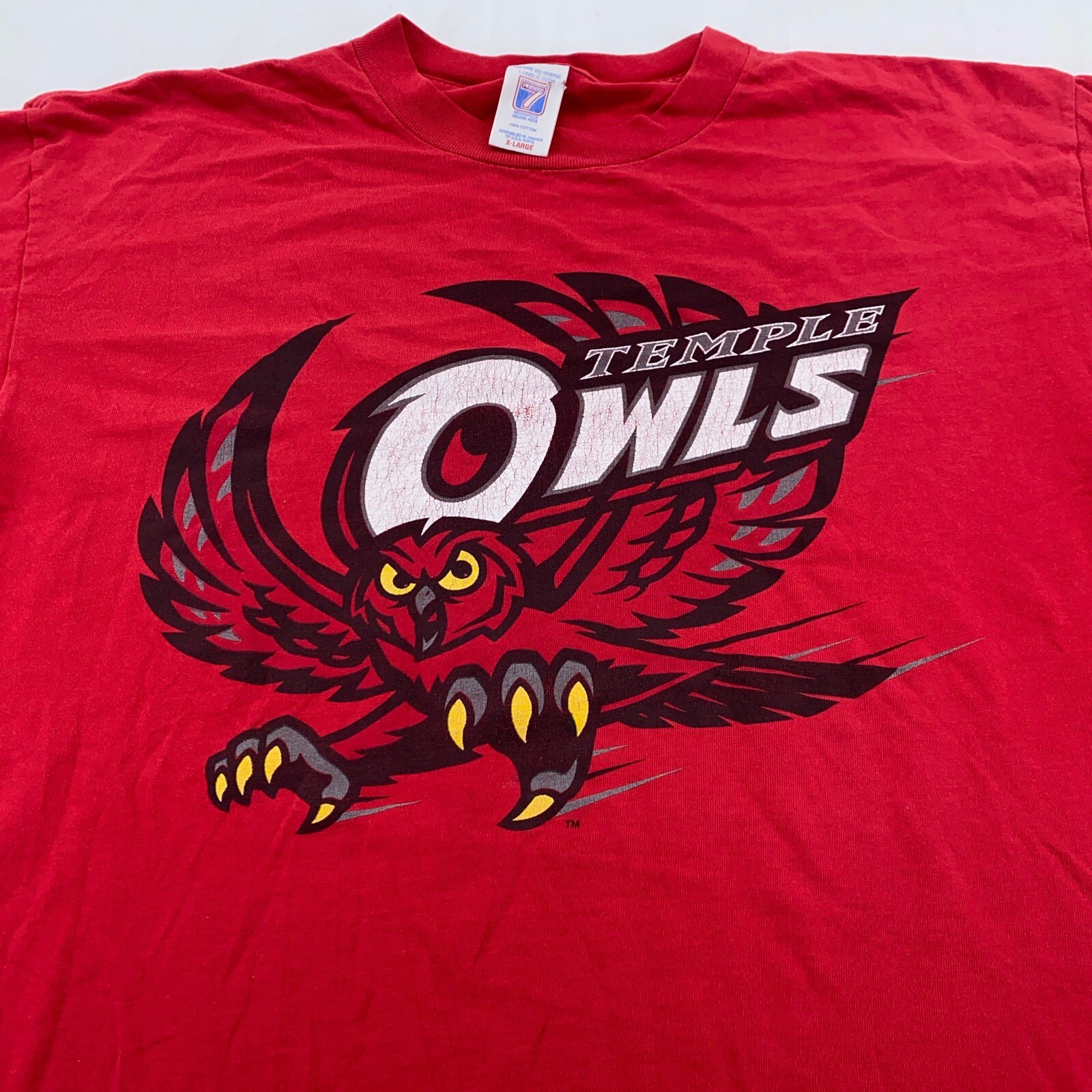 vintage 90s TEMPLE UNIVERSITY OWLS LOGO 7 T-Shirt LARGE/XL philadelphia ...