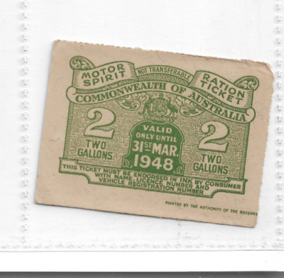 1940`s Commonwealth of Australia 2 Gallon Motor Spirit Ration ticket | eBay