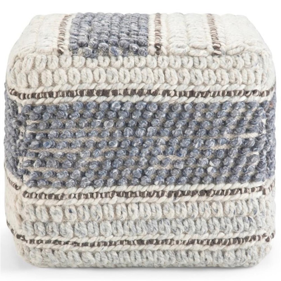 Trent Home Boho Square Pouf in Blue and Natural Handloom Woven | eBay