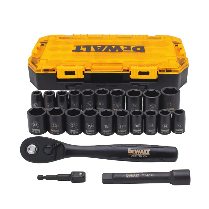 DEWALT 1/2 in. Drive SAE and Metric Socket Set with Ratchet (23-Piece ...