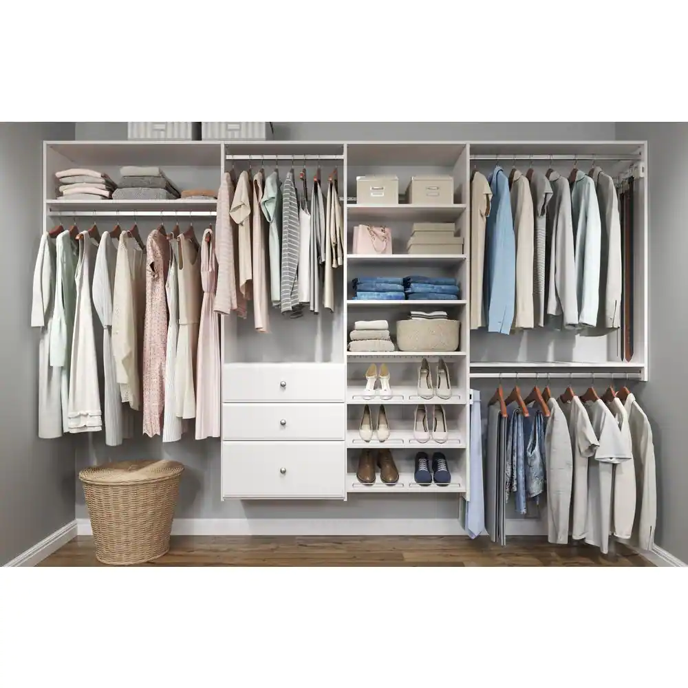 Storage Cabinet White Laminated Wooden Closet System Organizer Wall ...