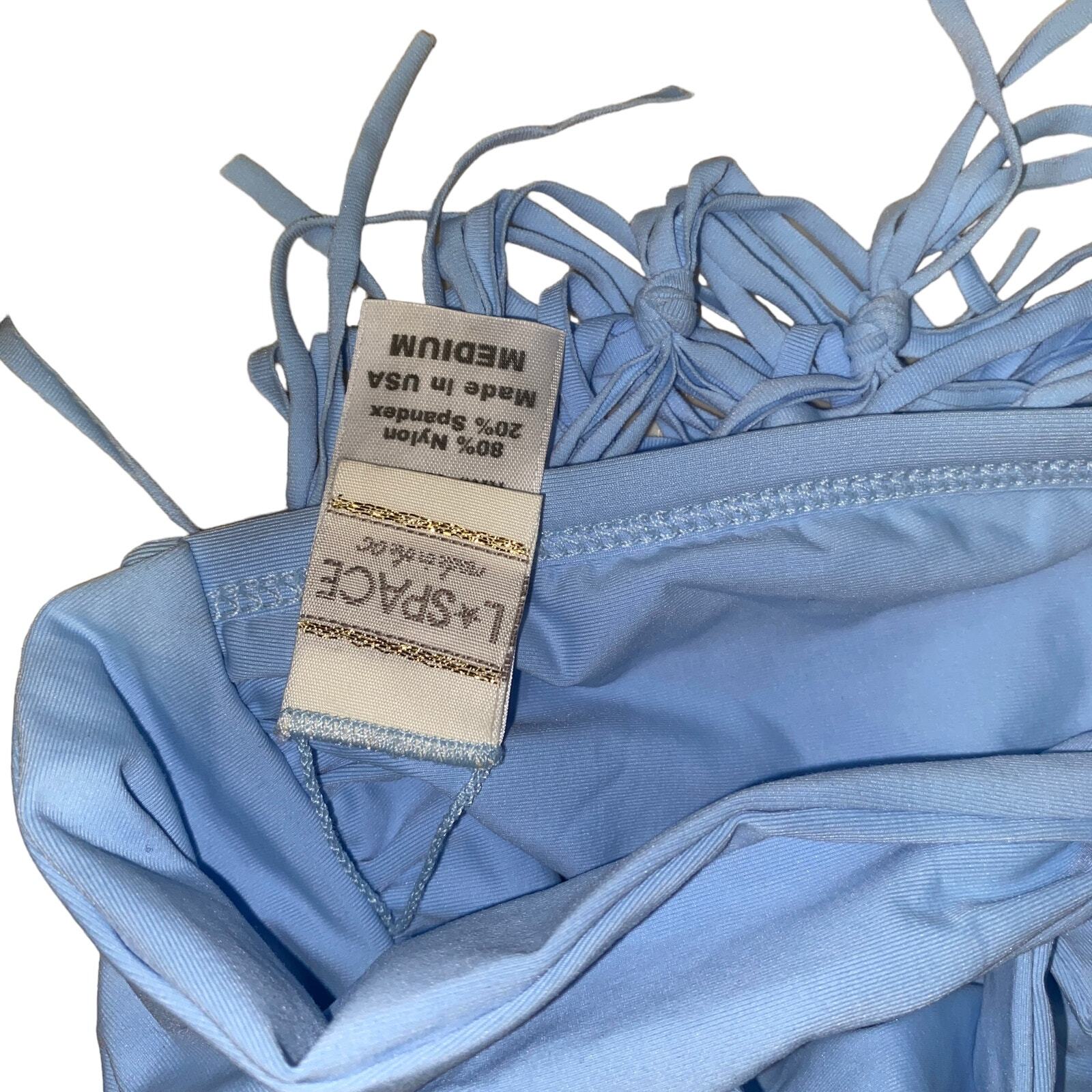 L*Space Light Blue Dolly Fringed Strapless Bandeau Bikini Swim Top Size ...