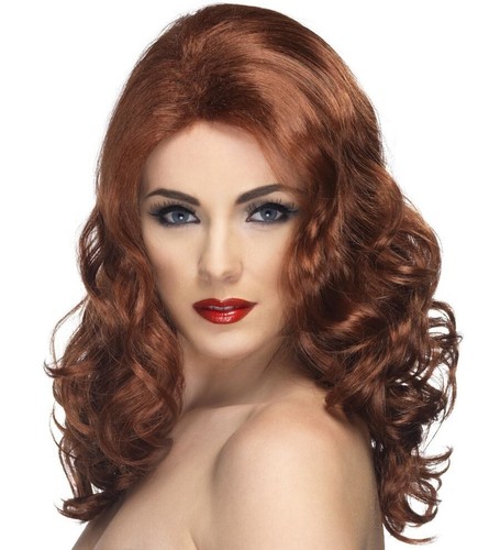 Ladies Glamorous Fancy Dress Wig Auburn Curly Glamourous Wig by Smiffys ...