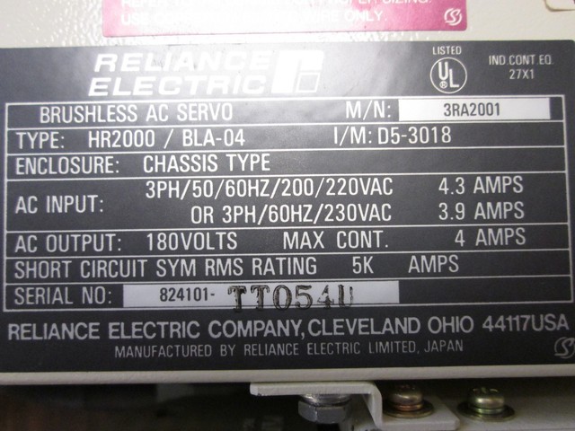 Reliance Electric HR2000 1HP Servo Controller 3RA2001 for sale online ...