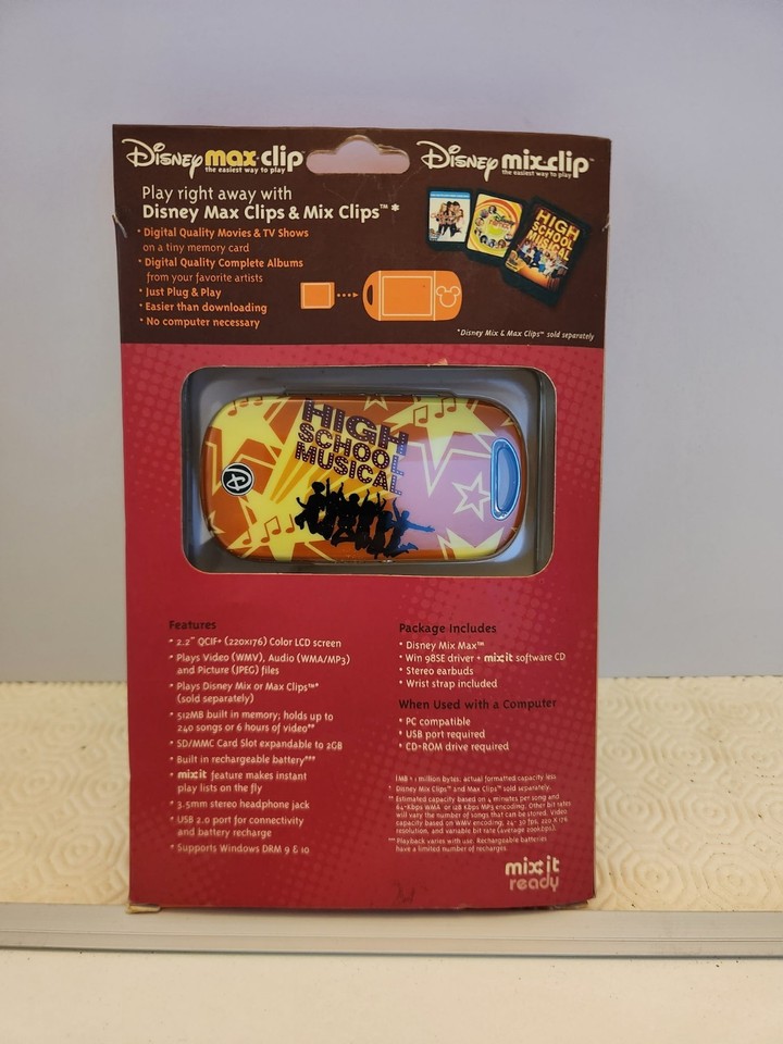 Disney Mix Max Player High School Musical Sealed W/Mix Clip Media MP3 ...