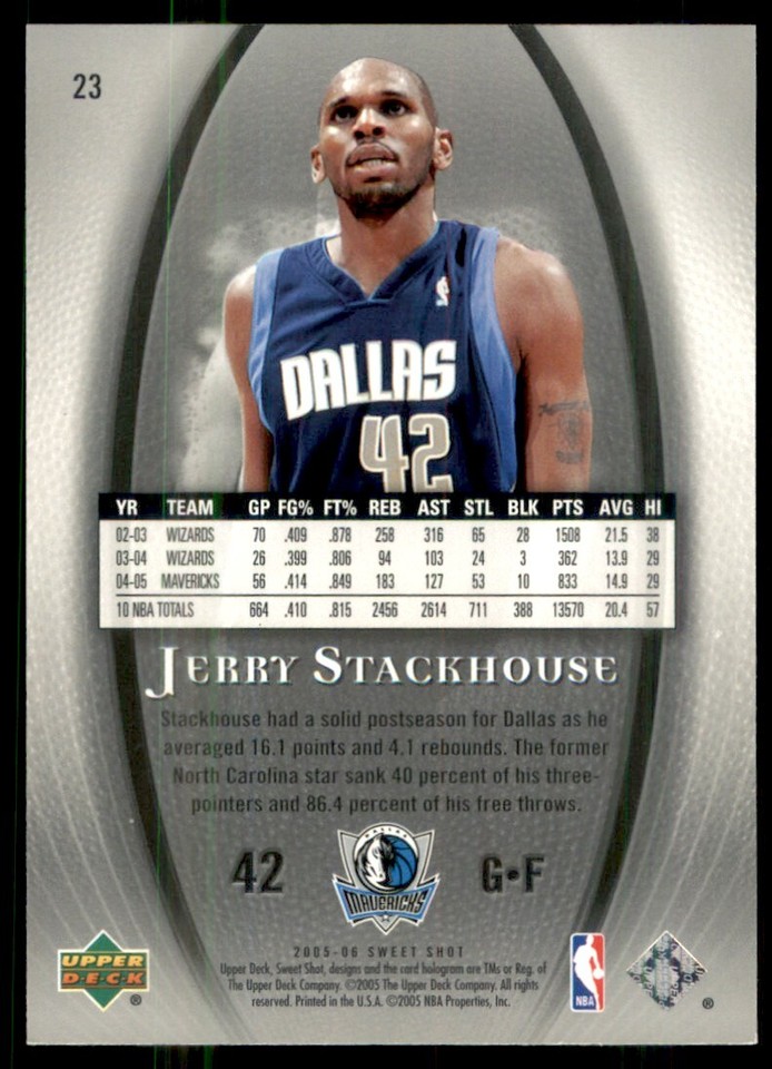 2005-06 Upper Deck Sweet Shot Jerry Stackhouse Dallas Mavericks #23 | eBay