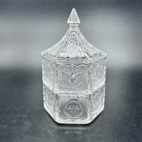 Vintage Tiara Glass Hexagon 2-Tier Candy Dish Colonial Star Eagle ...