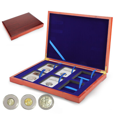 6 Slots Solid Wood Coin DisplayStorage Box for Certified PCGS or NGC ...