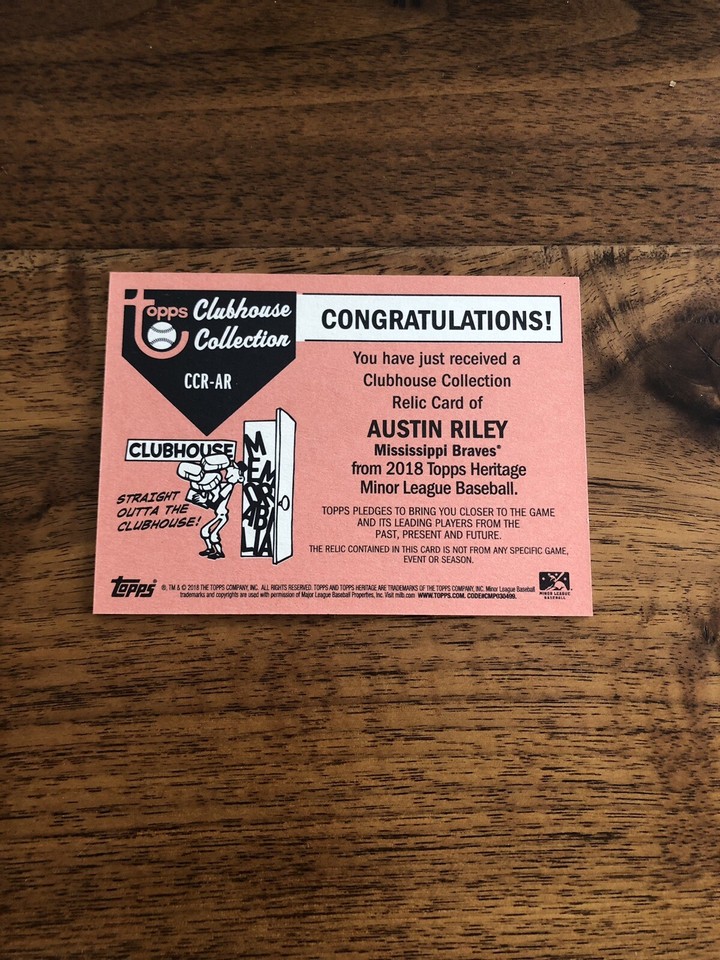 Austin Riley 2018 Topps MINOR LEAGUE HERITAGE CLUBHOUSE COLLECTION ...