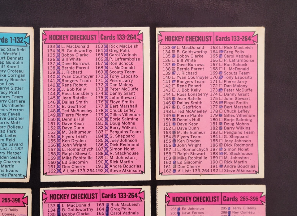 1974-75 0-PEE-CHEE 8 CARDS LOT MARKED CHECKLIST #54-162-311 NHL HOCKEY ...