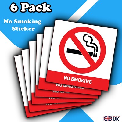 No Smoking Vinyl Stickers -100mm x 100mm - 6 PACK- Indoor- Outdoor ...