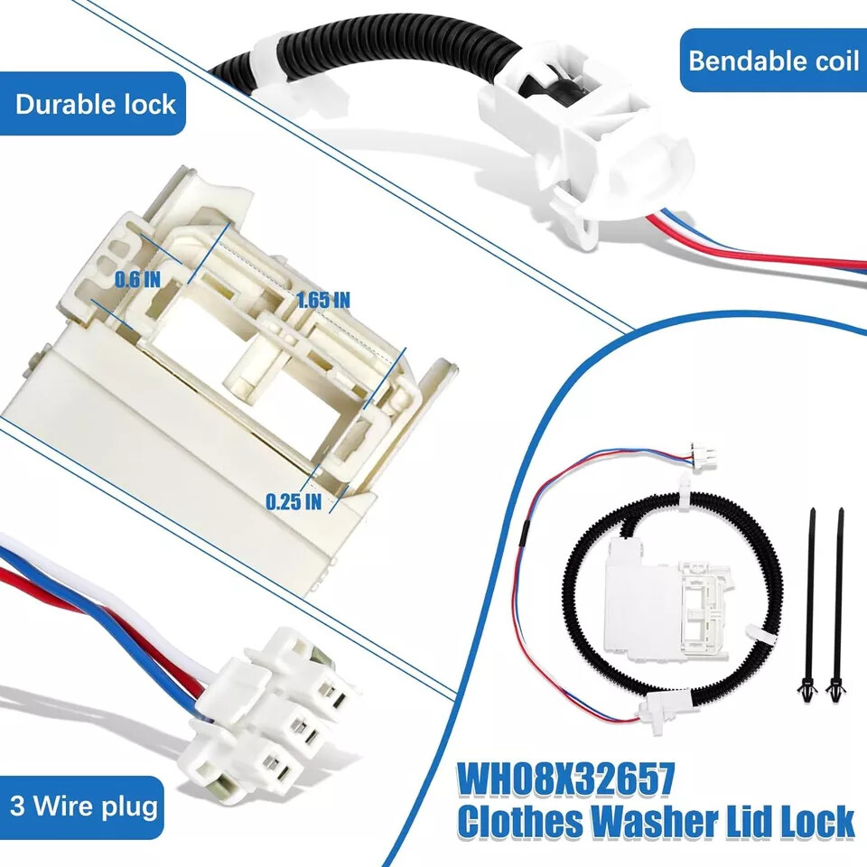 3-Wire Washer Lid Lock Switch Assembly For GE WH08X32657 290D3070P002 ...