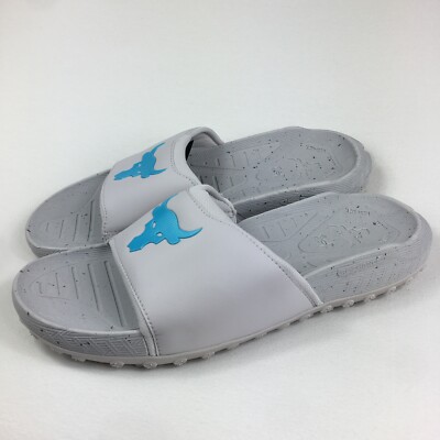 Under Armour Project Rock 3 Grey Blue Surf Charged Slides Sandals Men’s ...