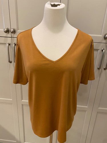 Ladies A new day rust V Neck T shirt with puff sleeves XL | eBay