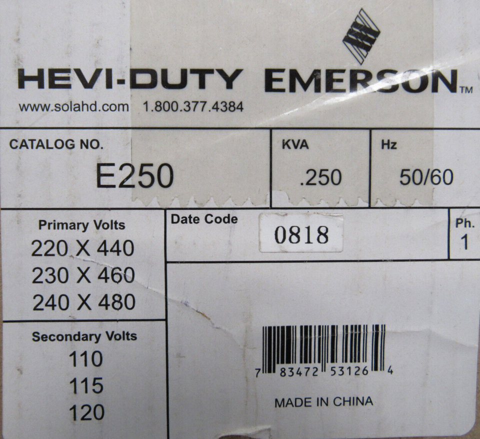 NEW EMERSON E250 TRANSFORMER .250KVA | eBay