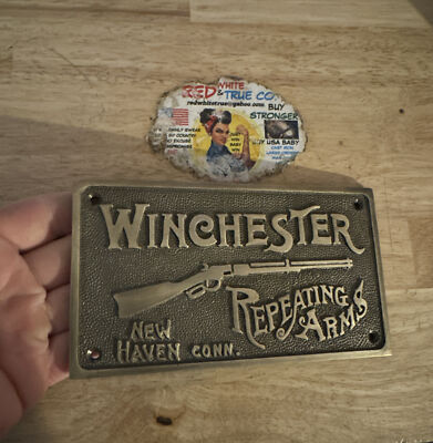 Winchester Sign Plaque Gun Gunsmith Rifles Collector Patina Hunting ...