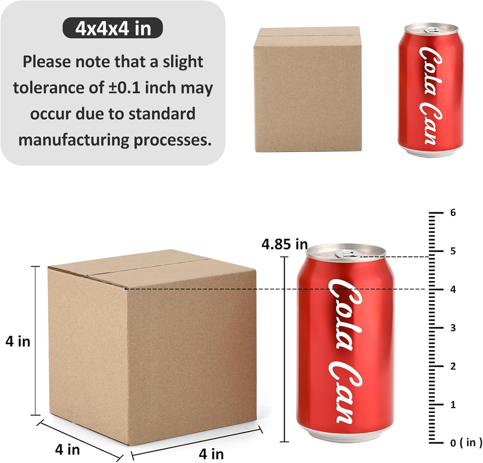 4X4X4" Cardboard Box Mailers 25 Pack Brown Cube Corrugated Small ...