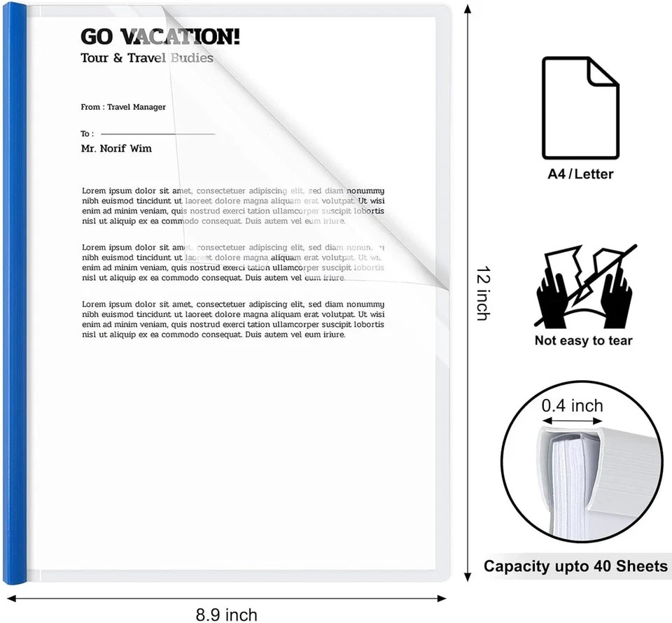 10Pcs Clear Report Covers with Sliding Bar, 40 Sheet Capacity Plastic ...
