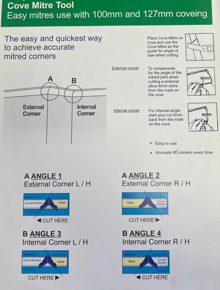 Coving Corner Mitre & Adhesive Smoother, Use with 100mm & 127mm coving ...