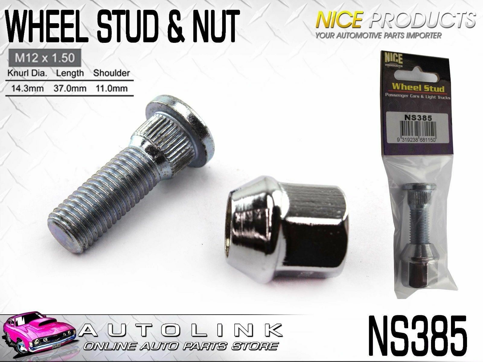 NICE NS385 WHEEL STUD & NUT FRONT FOR ISUZU DMAX WITH ALLOY WHEELS 8/ ...