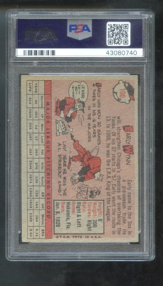 1958 Topps #100 Early Wynn PSA 4 Graded Baseball Card Chicago White Sox ...
