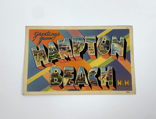 Vintage Big Letter Greetings From Hampton Beach New Hampshire Linen ...