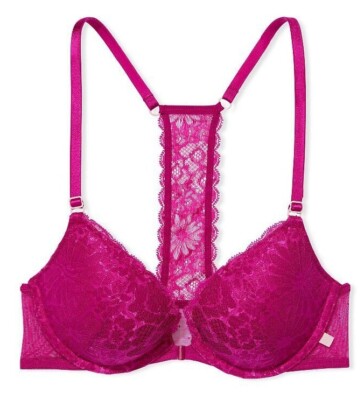 40C Berry Pink Lace Front Close Extreme Lift Victorias Secret Plunge PU ...