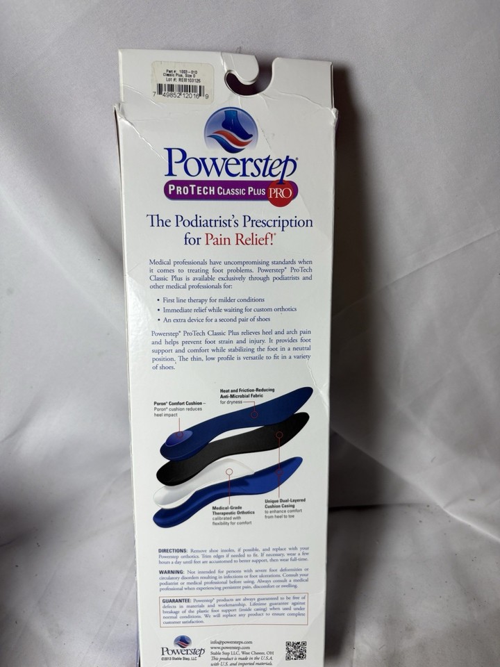 Powerstep Protech Full I/J Length Insoles Orthotics Pro S:Men7-7 1/2 ...