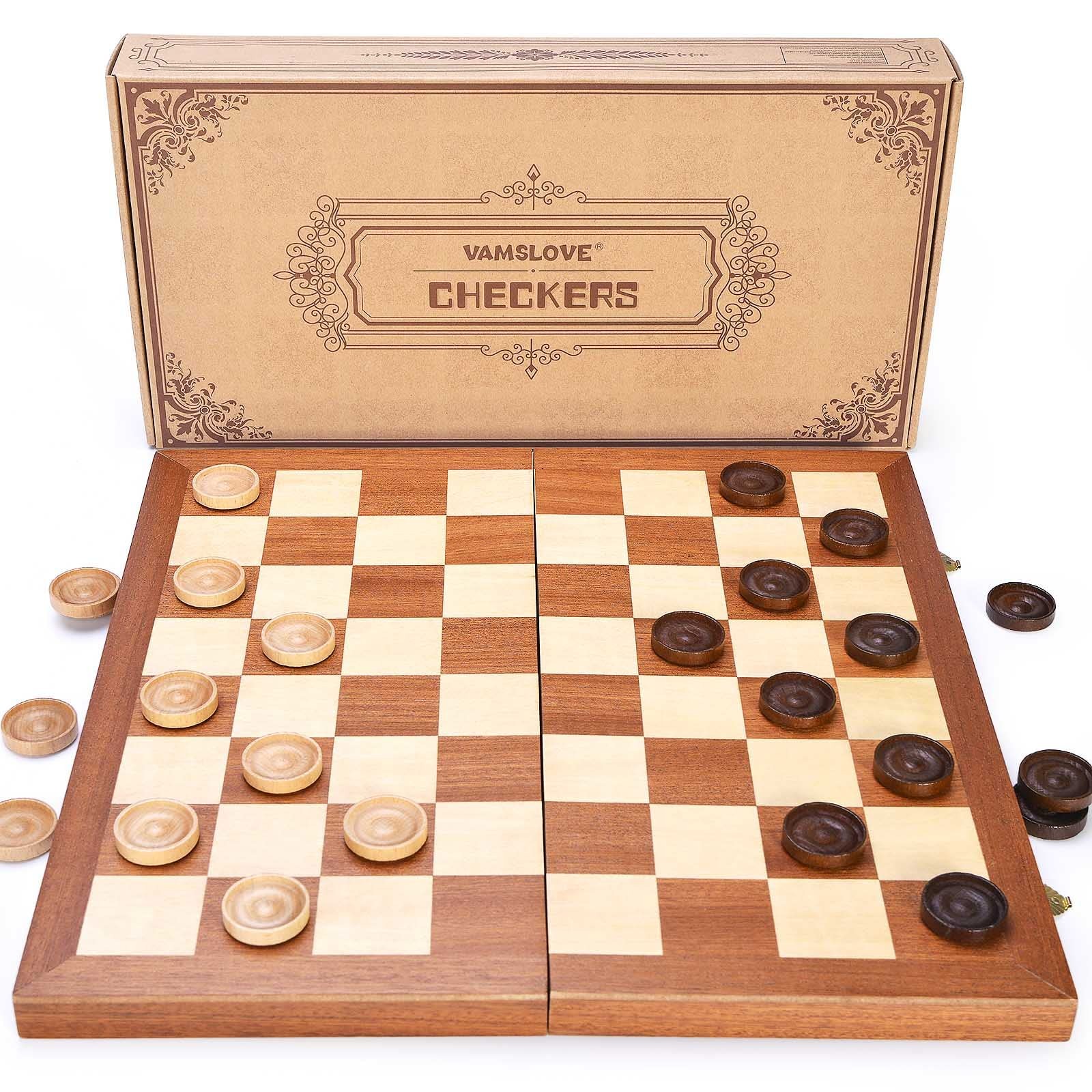 14inch Checkers Folding Wooden Game Set, 8x8 Classic Checkerboard ...