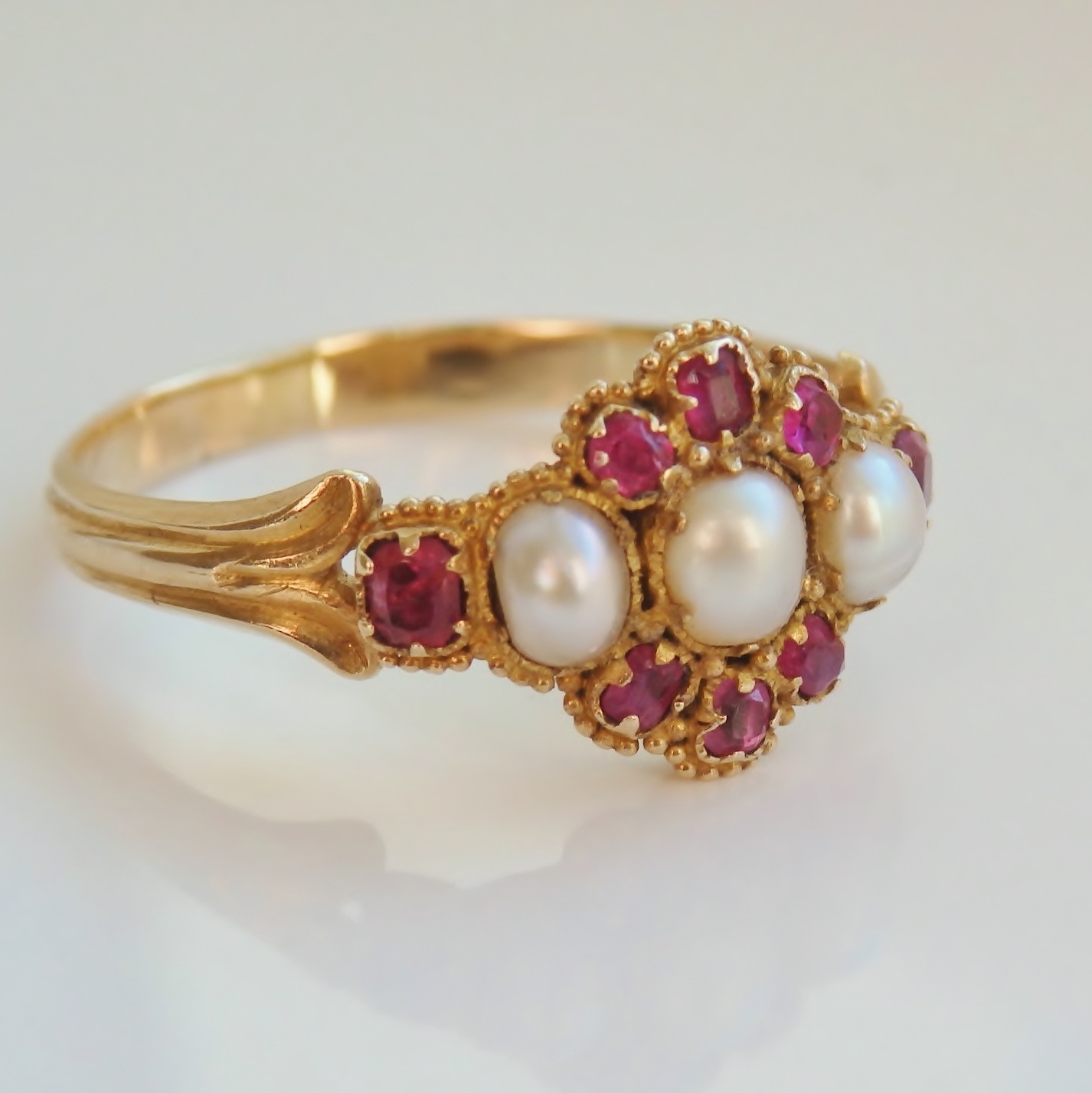 Stunning Antique Victorian 15ct Gold Ruby & Pearl Cluster Ring c1880; UK Size O | eBay