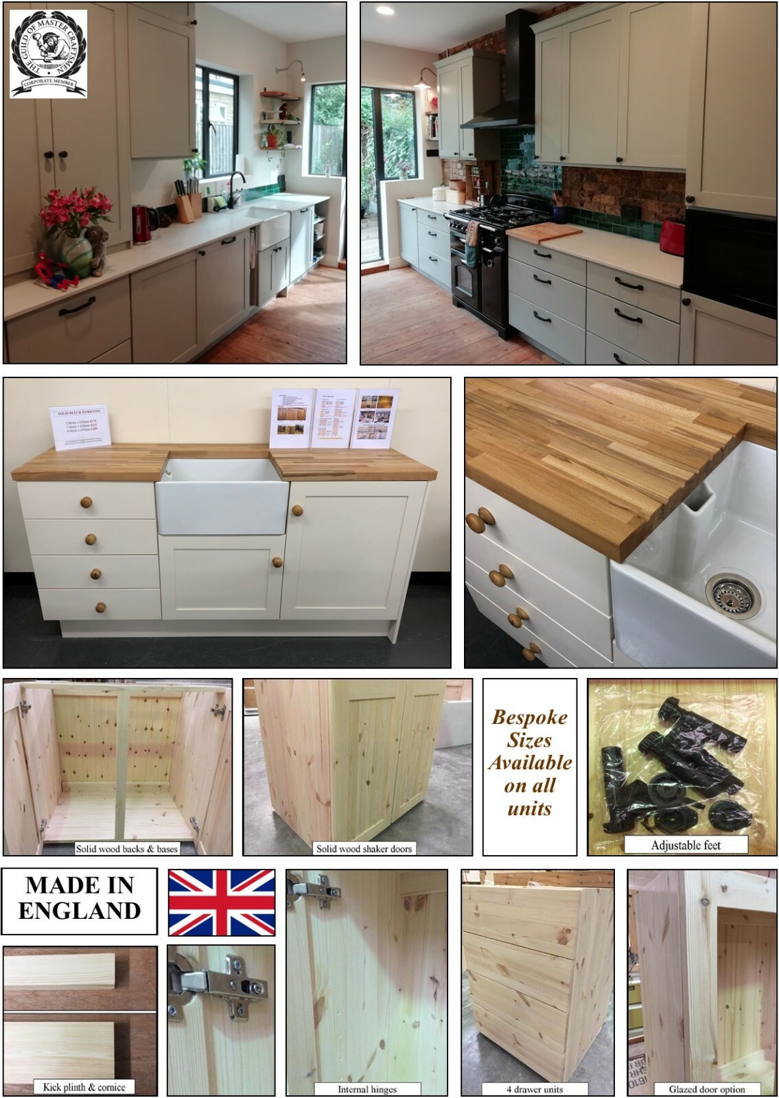 Solid Wood Kitchen Base unit 400mm wide with 4 drawers | eBay UK