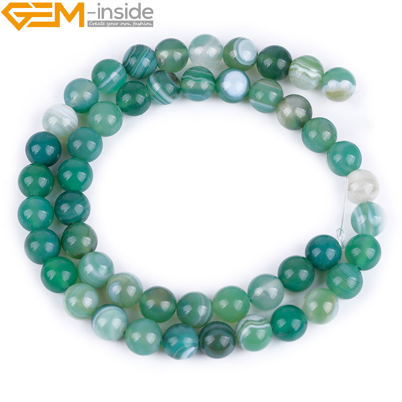 Natural Green Agate Banded Gem Stone Beads For Jewelry Making Strand 15 ...