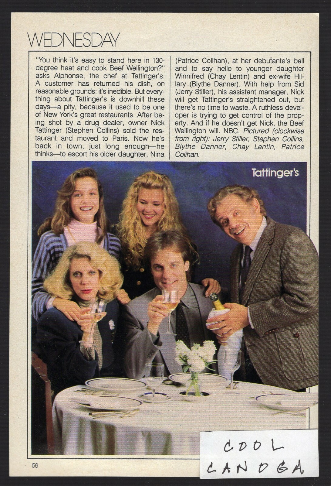 1988 TV DEBUT ARTICLE ~ TATTINGER'S CHAY LENTIN PATRICE COLIHAN STEPHEN ...