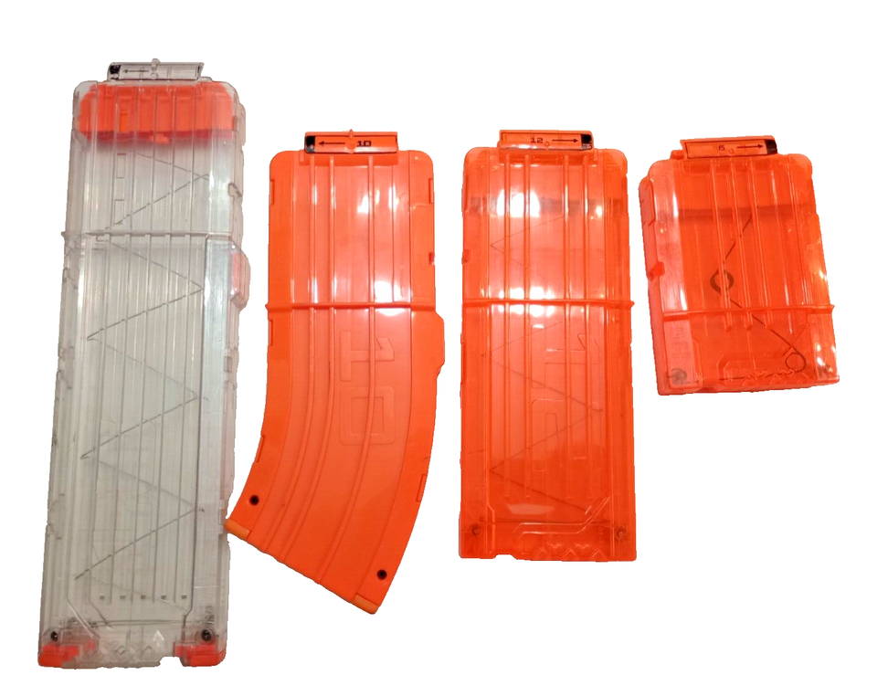 Lot of 4 Nerf Ammo Magazines 1-18x Clear, 1-10x Banana, 1-12x & 1-6x ...