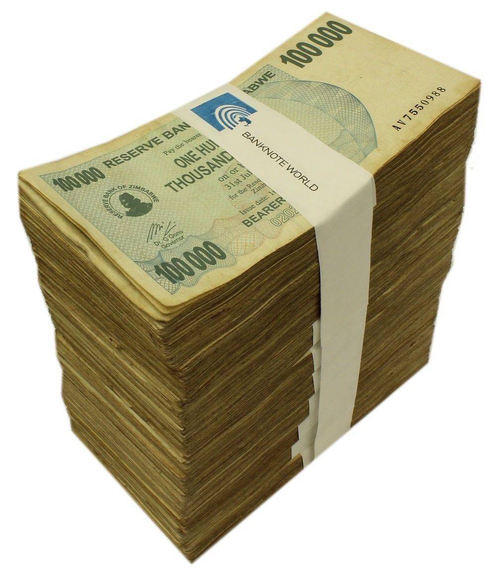 Zimbabwe 100000 Dollars Bearer Cheque, 2006, P-48, Used X 1000 PCS ...