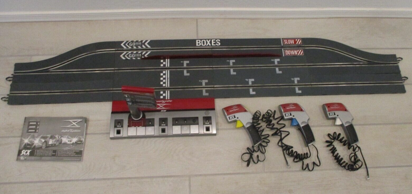 SCX Digital Slot Car Track ~Pit Box Set Section Track 3 Controllers ~1/ ...
