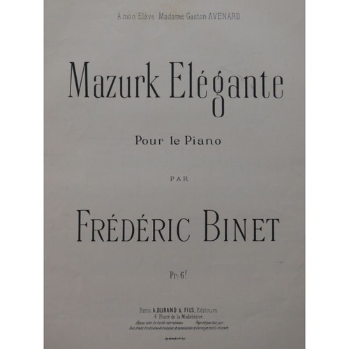 BINET Frédéric Mazurk Elégante Piano ca1896 | eBay