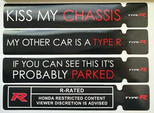 Honda Civic Type R Pack of 4 Bumper Window Decal Stickers 29cm x 5cm ...