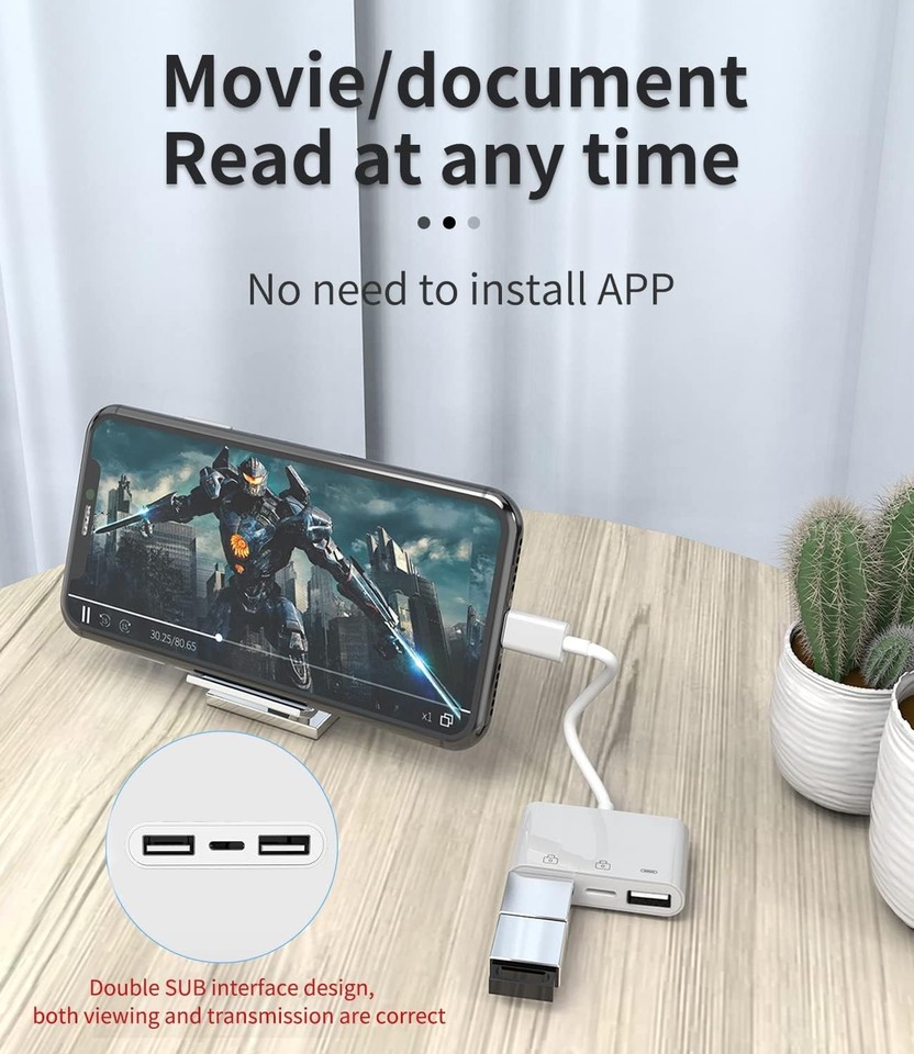 USB to Lightning Dongle for Ip hone Adapter(3In1) Apple OTG Charger ...