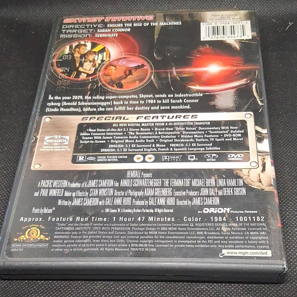 Orion Pictures The Terminator Arnold Schwarzenegger DVD Special Edition ...