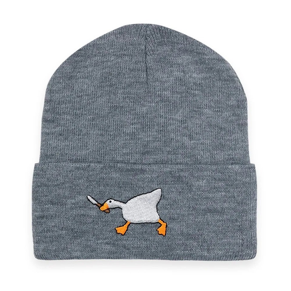 Knit Beanie Hat with Goose Embroidery – Unisex Winter Beanie, Warm ...