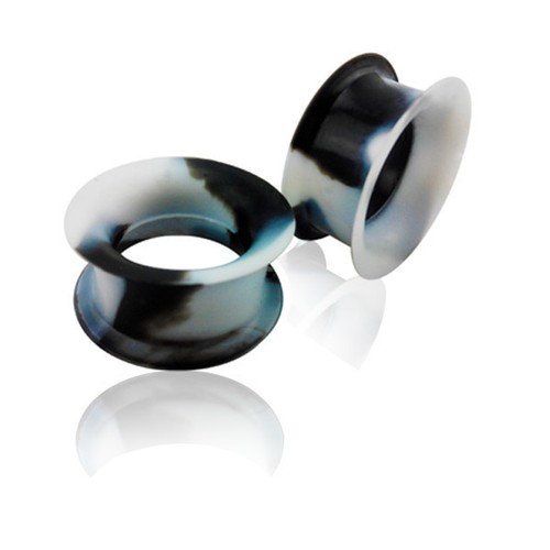 BLACK WHITE MARBLE Silicone Ear Flesh Tunnels Piercing Jewellery ...