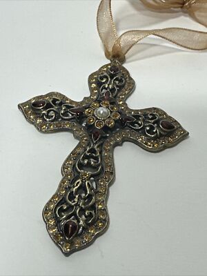 Elegant Multicolor Rhinestone Cross W FAUX PEARL CENTER JEWELRY ...