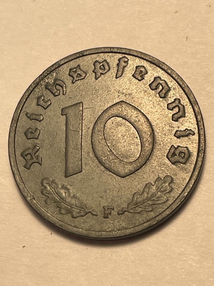 Better Grade 1944 F Germany - 3rd Reich 10 Reichspfennig, KM# 101 SHIPS ...