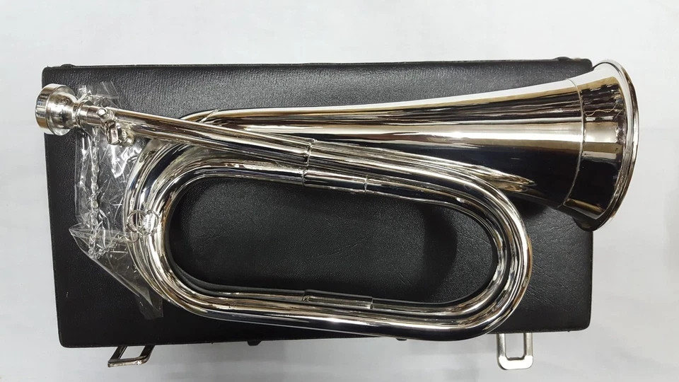 New Professional Army Bb Bugle Silver Plated Tune able/Military Bb ...
