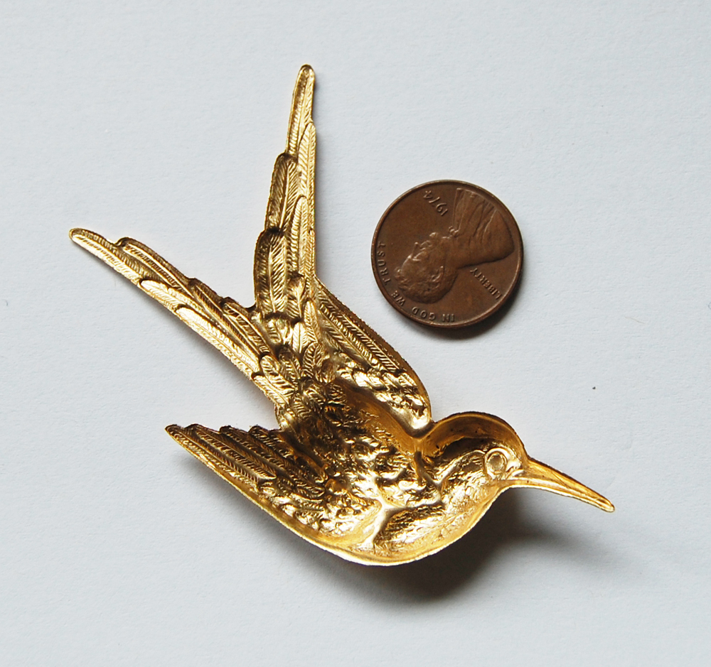 VINTAGE RAW BRASS BIRD IN FLIGHT SPARROW METAL STAMPING ART CRAFT ...