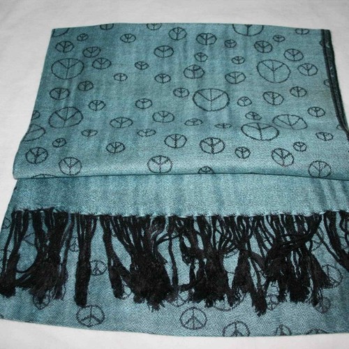 NWT Pashmina Silk Peace Sign Boho Scarf Shawl Wrap Aqua Blue | eBay
