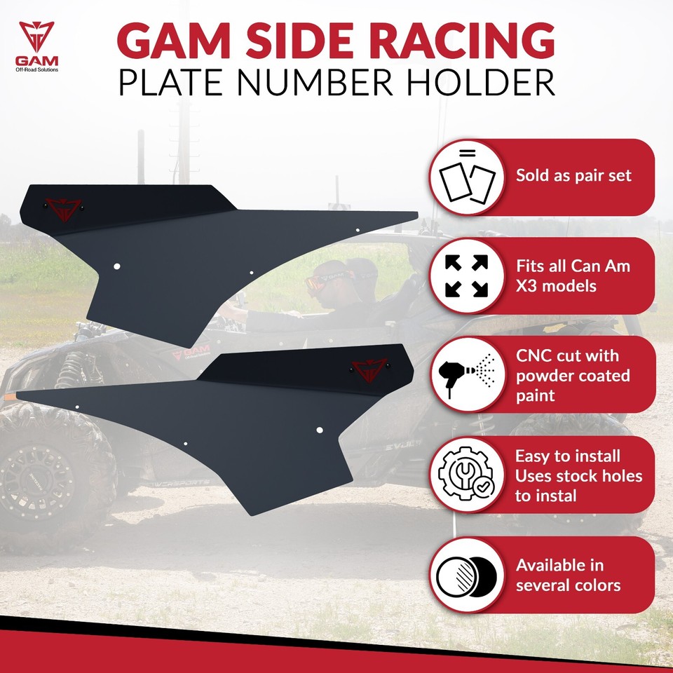 GAM Can am Maverick X3 2017-23 Side Racing Number Plates Holder Pair ...
