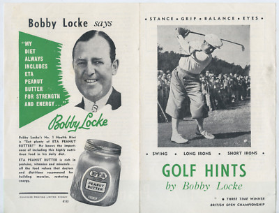 1938 PAMPHLET ETA PEANUT BUTTER ADVERT TESTIMONIAL BY BOBBY LOCKE ...