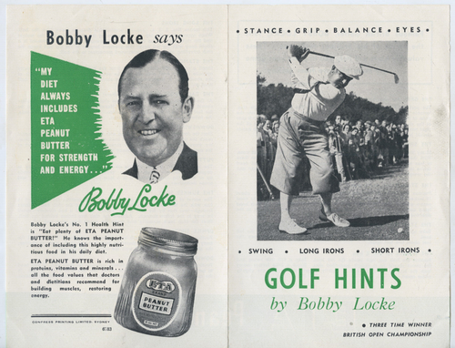 1938 PAMPHLET ETA PEANUT BUTTER ADVERT TESTIMONIAL BY BOBBY LOCKE ...